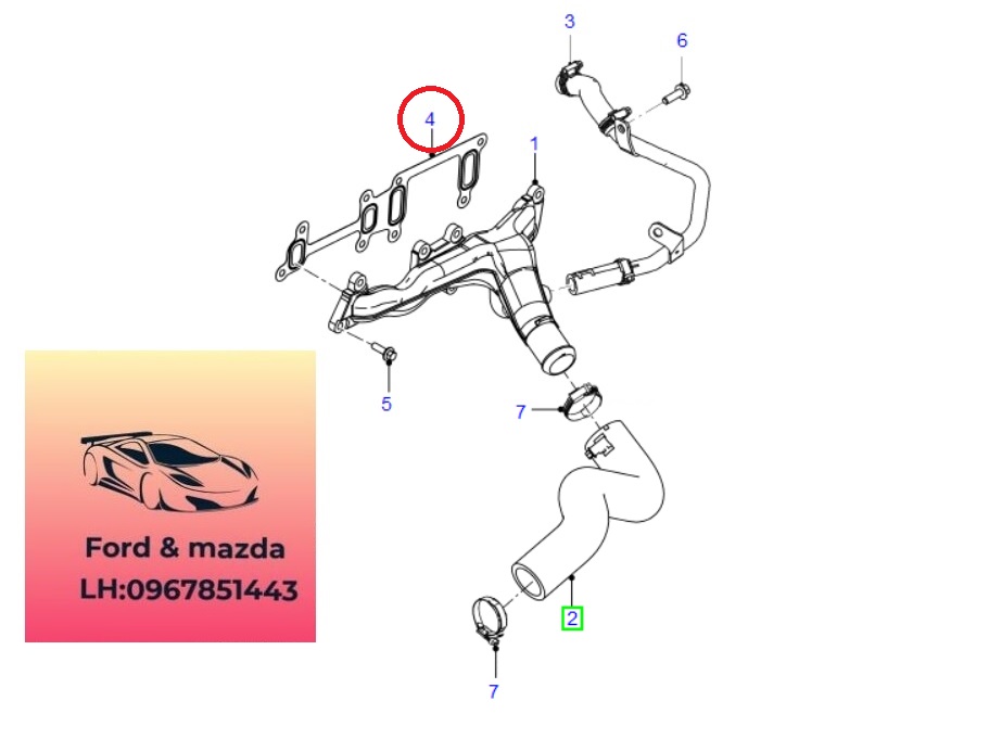 Gioăng Ống nước vào lốc máy ford ranger mazda bt50 2012-2022